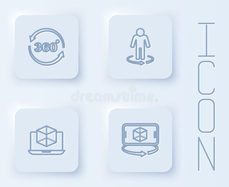 Set Line 360 Degree View, 3d Modeling, and . White Square Button ... Set Line 360 Degree View, 3d Modeling, and . White Square Button ...