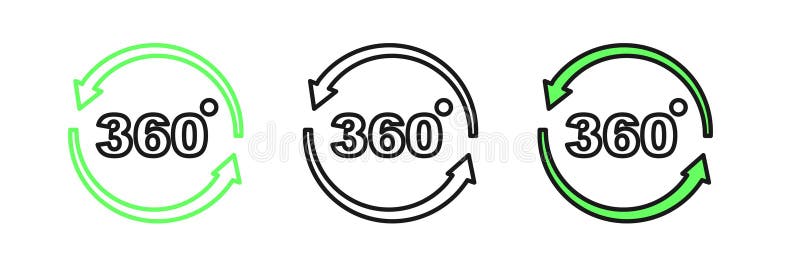 Set Line 360 Degree View Icon Isolated on White Background. Virtual ...