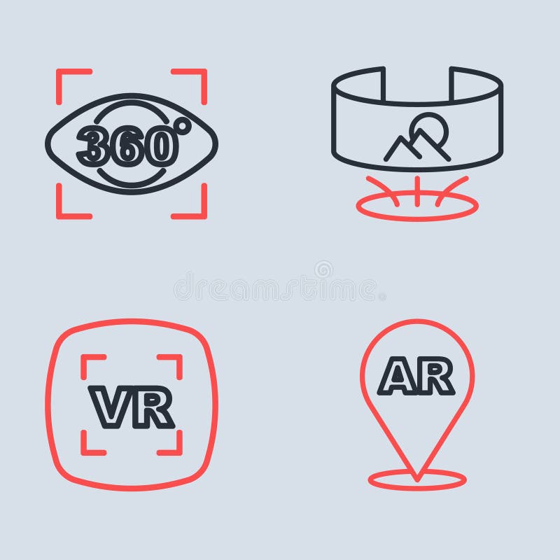 Set Line 360 Degree View, Virtual Reality, Augmented AR and Icon ...