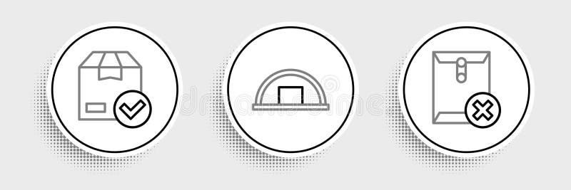 Set Line Delete Envelope, Ackage Box with Check Mark and Warehouse Icon ... Set Line Delete Envelope, Ackage Box with Check Mark and Warehouse Icon ...
