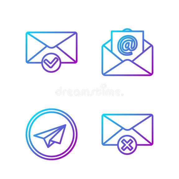 Set Line Delete Envelope, Paper Plane, Envelope and Check Mark and Mail and E-mail. Gradient ...