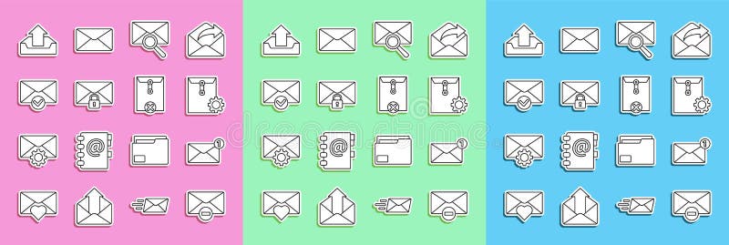 Set Line Delete Envelope, Envelope, Setting, with Magnifying Glass, Mail Message Lock Password ...