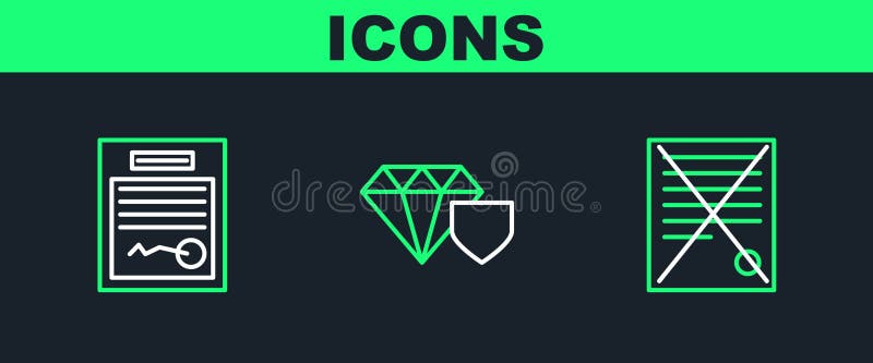 Set Line Delete File Document, Filled Form and Diamond with Shield Icon ... Set Line Delete File Document, Filled Form and Diamond with Shield Icon ...