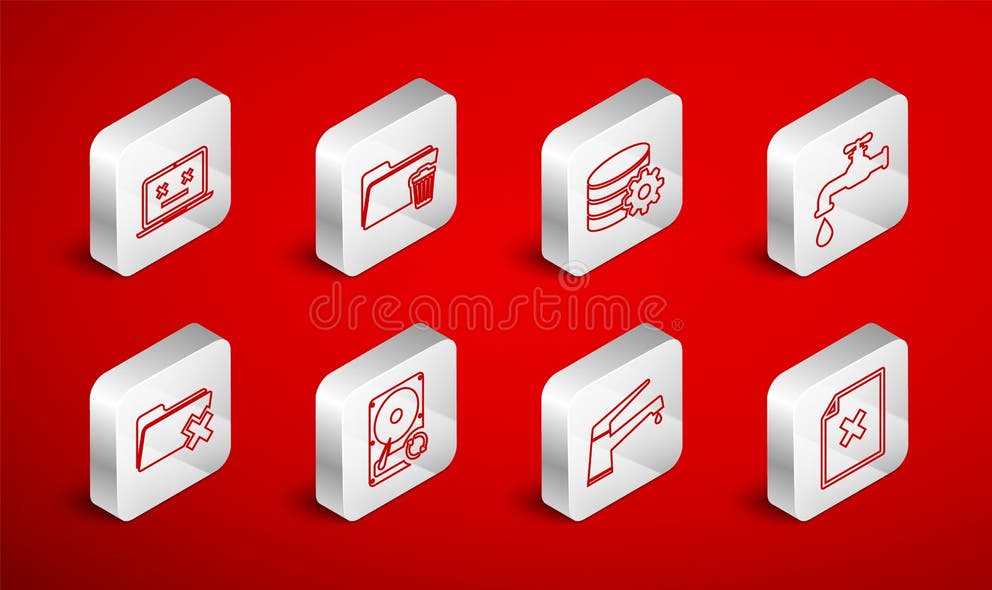 Set Line Delete File Document, Folder, Setting Database Server, Water Tap, Dead Laptop, Hard ...