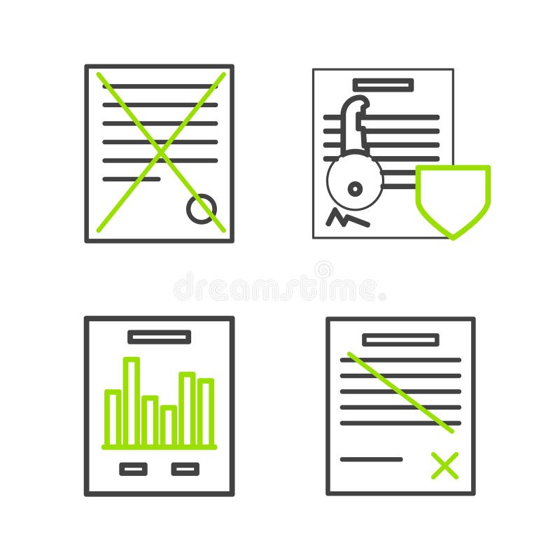 Set Line Delete File Document Document With Graph Chart Key Shield And Icon Vector Stock