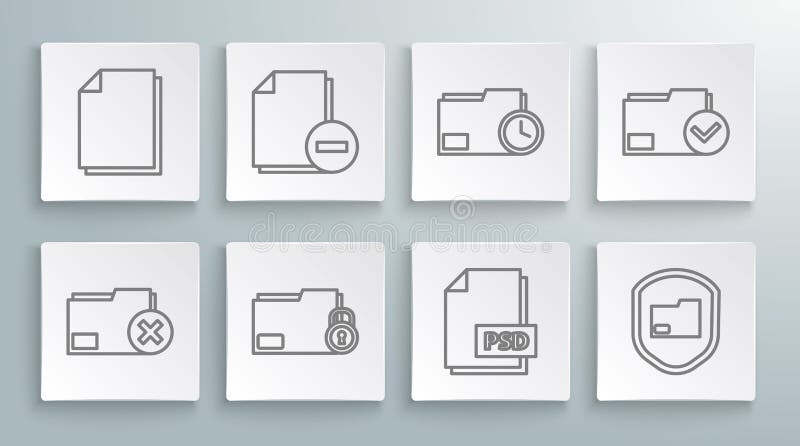 Set Line Delete Folder, Document with Minus, Folder and Lock, PSD File ... Set Line Delete Folder, Document with Minus, Folder and Lock, PSD File ...