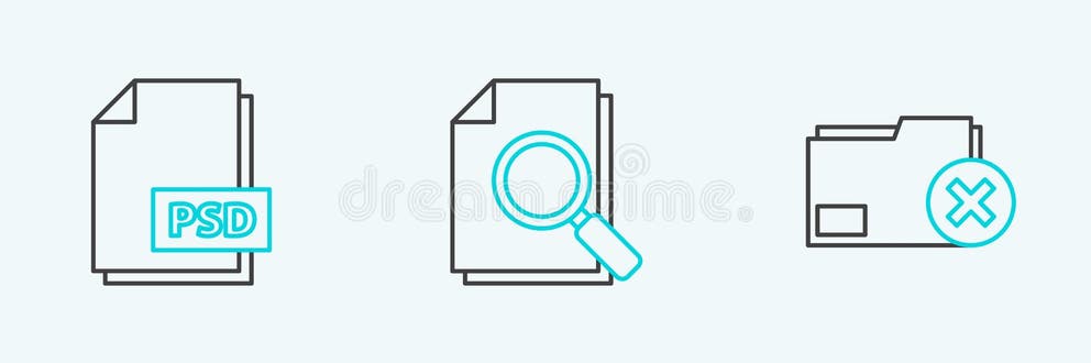 Set Line Delete Folder, PSD File Document and Document with Search Icon. Vector Stock Vector ...