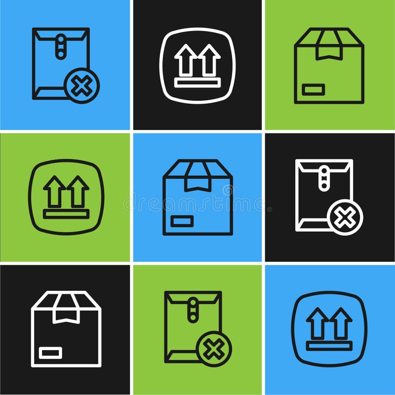 Set Line Delete Sobre Caja De Cartón De Cartón Y Este Icono De Encuadernación. Vector ...