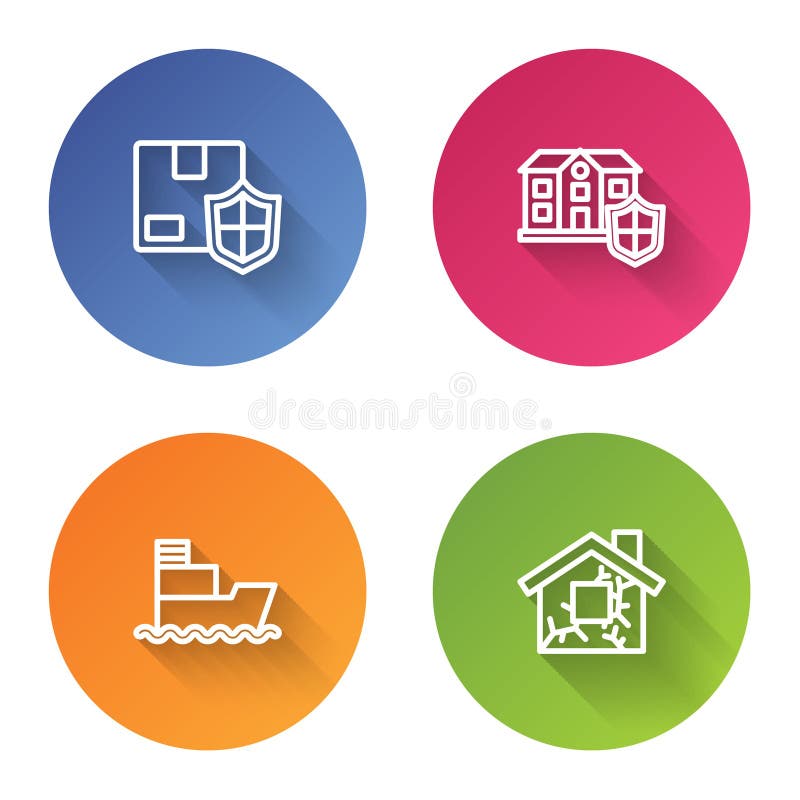 Set Line Delivery Security with Shield, House, Ship and . Color Circle ...