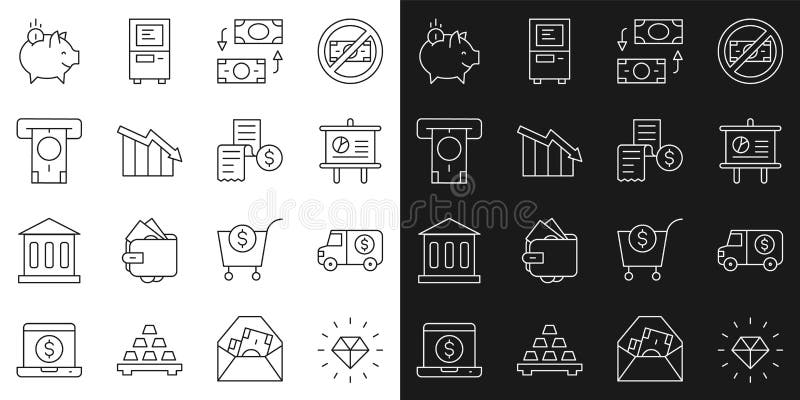 Set Line Diamond, Armored Truck, Chalkboard with Diagram, Money Exchange, Financial Growth ...