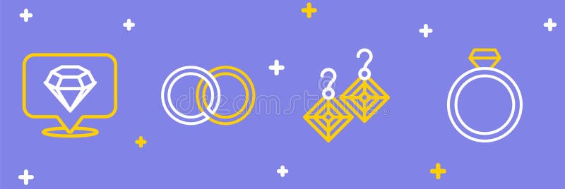 Set Line Diamond Engagement Ring, Earrings, Wedding and Icon. Vector ...