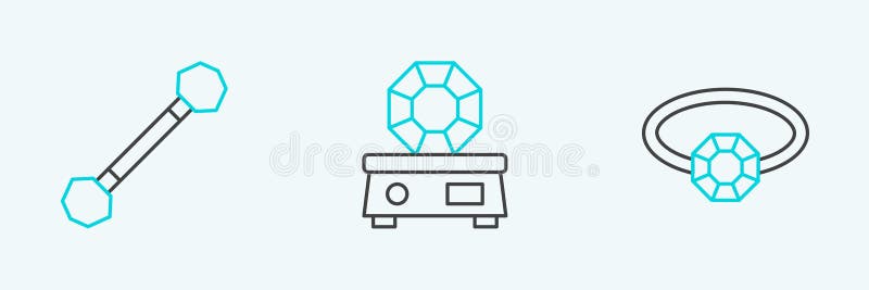 Set Line Diamond Engagement Ring, Piercing and Gem Stone Icon. Vector ...