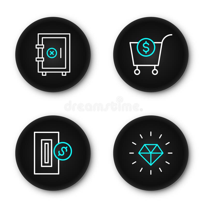 Set Line Diamond, Inserting Coin, Shopping Cart and Dollar and Safe ...
