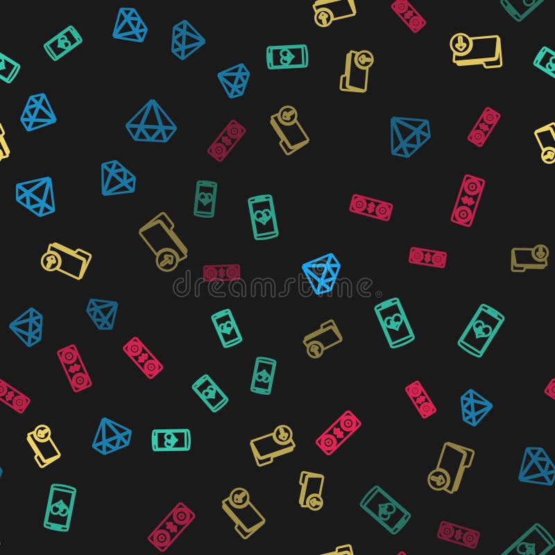 Set Line Diamond, Smartphone with Heart Rate, Download Arrow Folder and ...