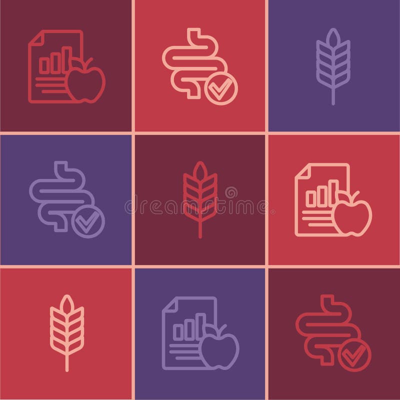 Set Line Diet Plan, Wheat and Intestines Icon. Vector Stock Vector ...