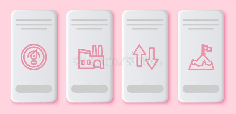 Set Line Digital Speed Meter, Factory, Arrow and Mountains with Flag ...