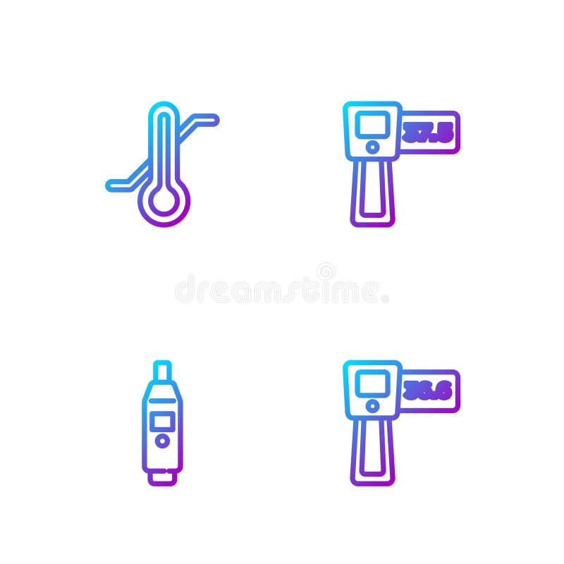 Set Line Digital Thermometer, , Meteorology and . Gradient Color Icons ...