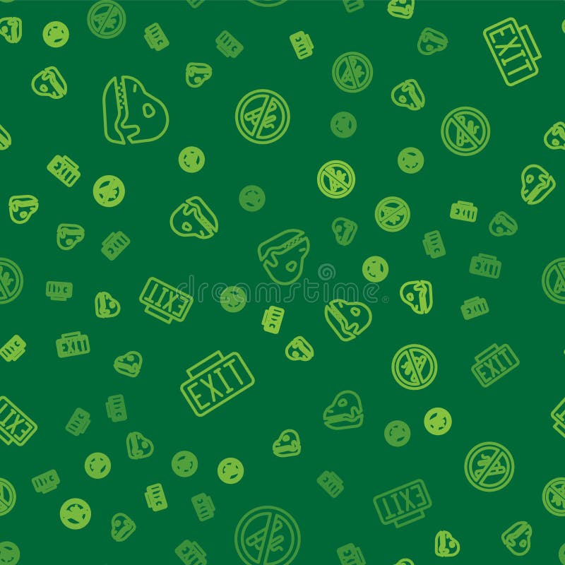 Set Line Dinosaur Skull, Exit Sign and No Smoking on Seamless Pattern ...