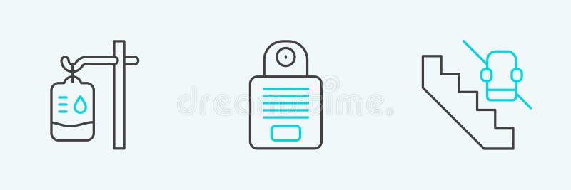 Set Line Disabled Elevator, IV Bag and Intercom Icon. Vector Stock ...