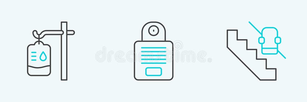 Set Line Disabled Elevator, IV Bag and Intercom Icon. Vector Stock ...