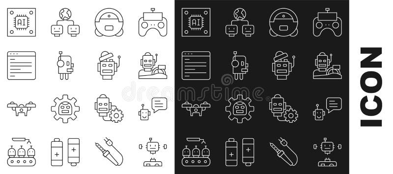 Set Line Disassembled Robot Bot Robot Humanoid Driving Car Vacuum Cleaner Computer Api