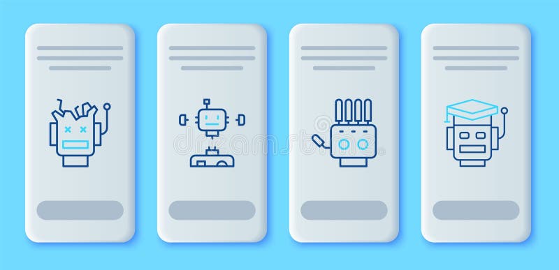 Set Line Disassembled Robot, Mechanical Hand, Broken and Robot Icon ...