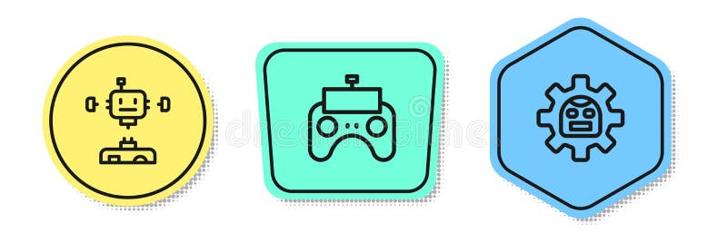 Set Line Disassembled Robot, Remote Control and Robot. Colored Shapes ...