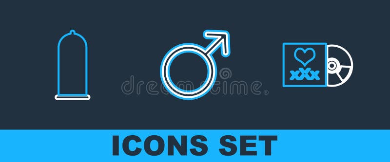 Set Line Disc With Inscription Sex Condom Safe Sex And Male Gender