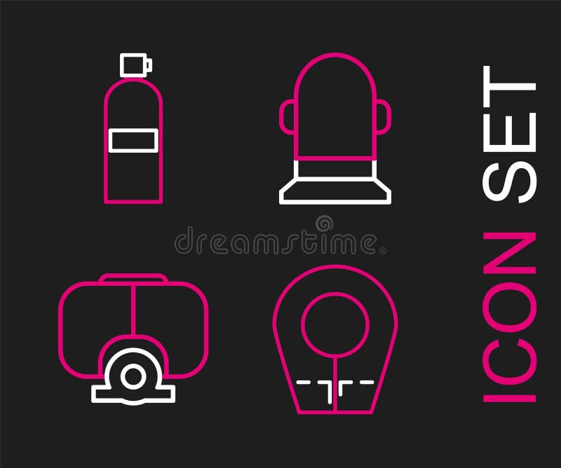 Set Line Diving Hood, Mask, Buoy and Aqualung Icon. Vector Stock ...
