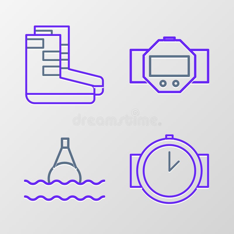 Set Line Diving Watch, Floating Buoy on the Sea, and Boots Icon. Vector ...