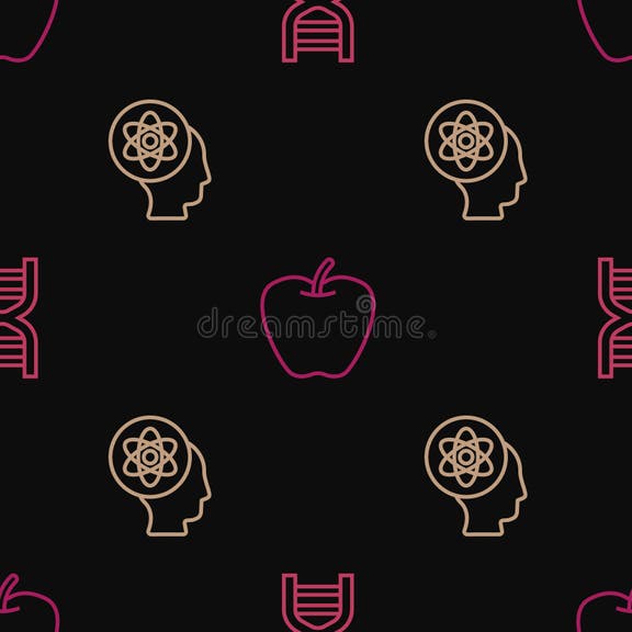Set Line DNA Symbol, Atom and Apple on Seamless Pattern. Vector Stock ...
