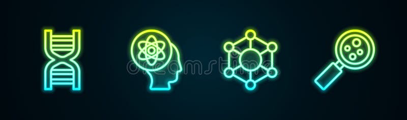 Set Line DNA Symbol, Atom, Molecule and Microorganisms Under Magnifier ... Set Line DNA Symbol, Atom, Molecule and Microorganisms Under Magnifier ...