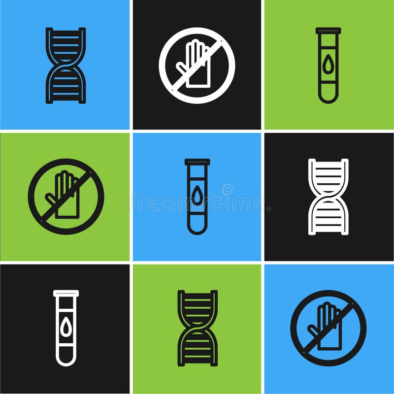 Set Line DNA Symbol, Blood Test and Virus and No Handshake Icon. Vector ...