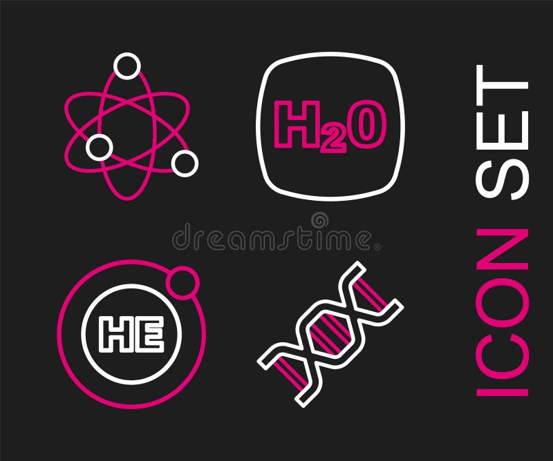 Set Line DNA Symbol, Helium, Chemical Formula H2O and Atom Icon. Vector ... Set Line DNA Symbol, Helium, Chemical Formula H2O and Atom Icon. Vector ...