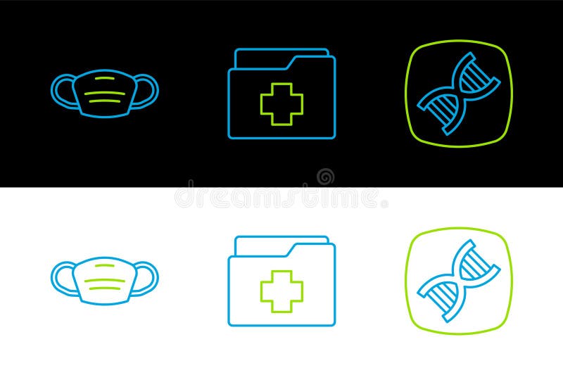 Set Line DNA Symbol, Medical Protective Mask and Patient Record Icon ...