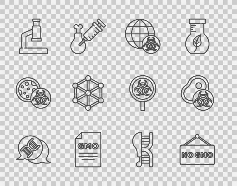 Set Line DNA Symbol, No GMO, Microscope, Genetically Modified Chicken ...