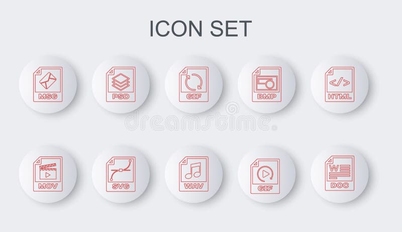 Set Line DOC File Document, MOV, GIF, MSG, PSD, SVG and WAV Icon ... Set Line DOC File Document, MOV, GIF, MSG, PSD, SVG and WAV Icon ...