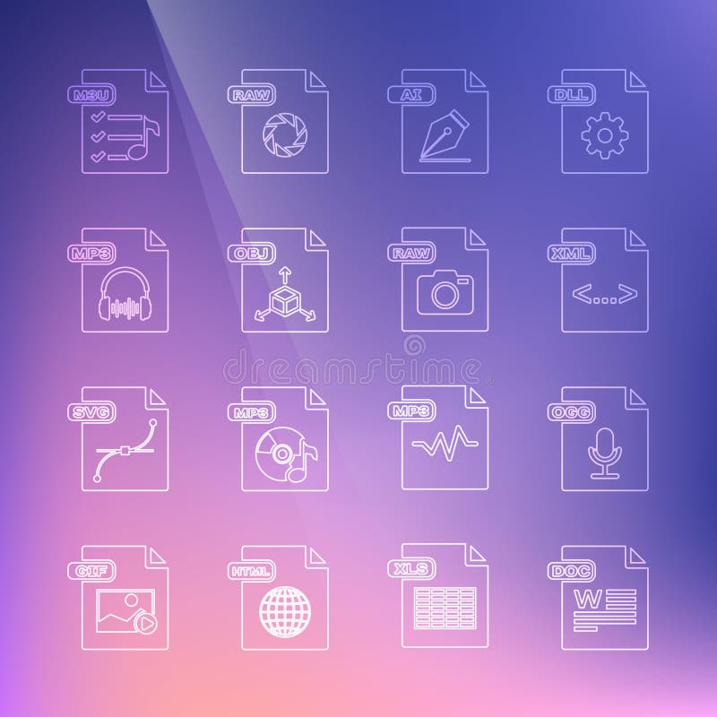 Set Line DOC File Document, OGG, XML, AI, OBJ, MP3, M3U and RAW Icon ... Set Line DOC File Document, OGG, XML, AI, OBJ, MP3, M3U and RAW Icon ...