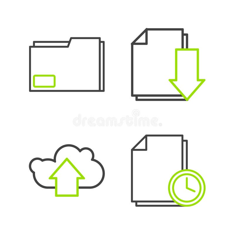 Set Line Document with Clock, Cloud Upload, Download and Folder Icon ... Set Line Document with Clock, Cloud Upload, Download and Folder Icon ...