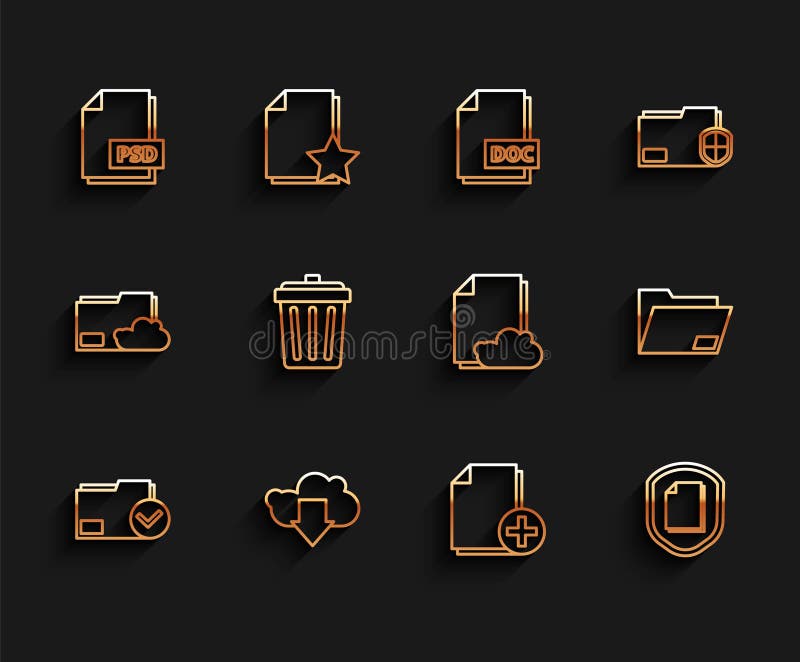 Set Line Document Folder and Check Mark, Cloud Download, PSD File ... Set Line Document Folder and Check Mark, Cloud Download, PSD File ...