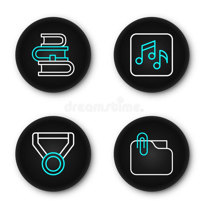 Set Line Document Folder with Clip, Medal, Music Note, Tone and Book ...