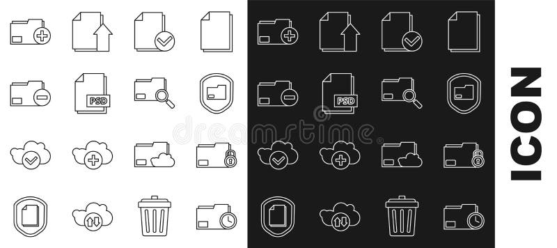 Set Line Document Folder with Clock, Folder and, Protection, Check Mark ... Set Line Document Folder with Clock, Folder and, Protection, Check Mark ...