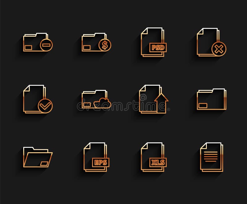 Set Line Document Folder, EPS File Document, with Minus, XLS, Cloud ... Set Line Document Folder, EPS File Document, with Minus, XLS, Cloud ...
