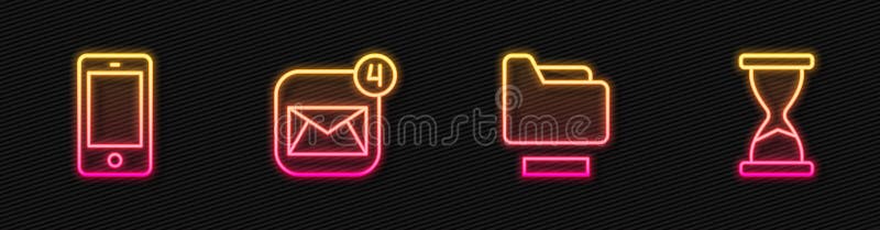 Set Line Document Folder, Mobile Phone, Envelope and Old Hourglass ... Set Line Document Folder, Mobile Phone, Envelope and Old Hourglass ...