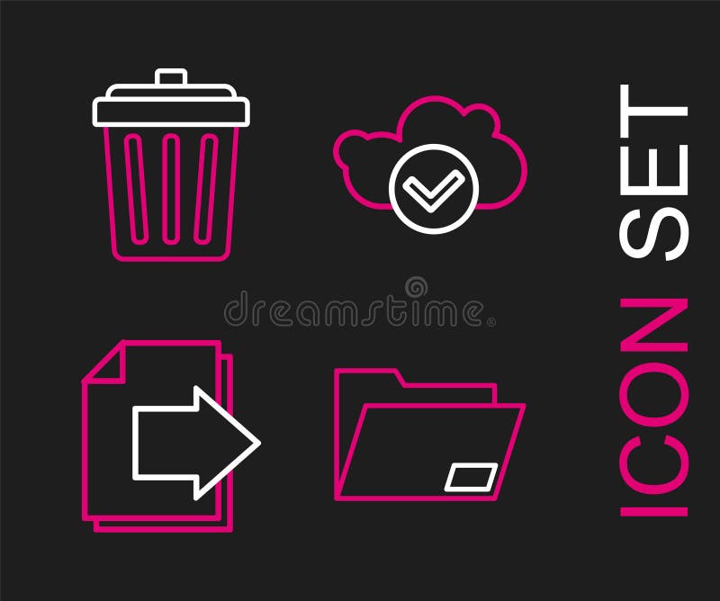 Set Line Document Folder, Next Page Arrow, Cloud with Check Mark and ... Set Line Document Folder, Next Page Arrow, Cloud with Check Mark and ...