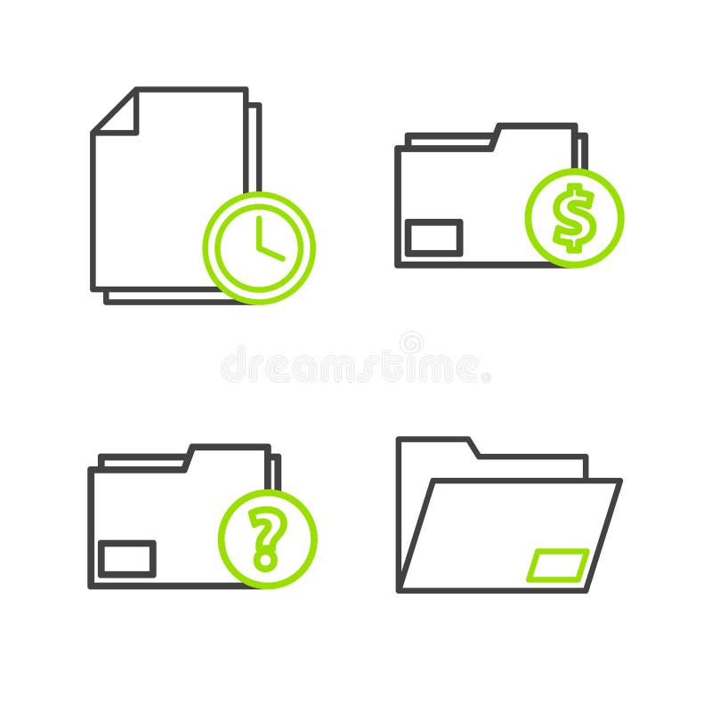 Set Line Document Folder, Unknown Document, Finance and with Clock Icon ... Set Line Document Folder, Unknown Document, Finance and with Clock Icon ...