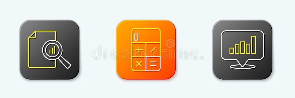Set Line Document with Graph Chart, Calculator and Pie Infographic Icon ...
