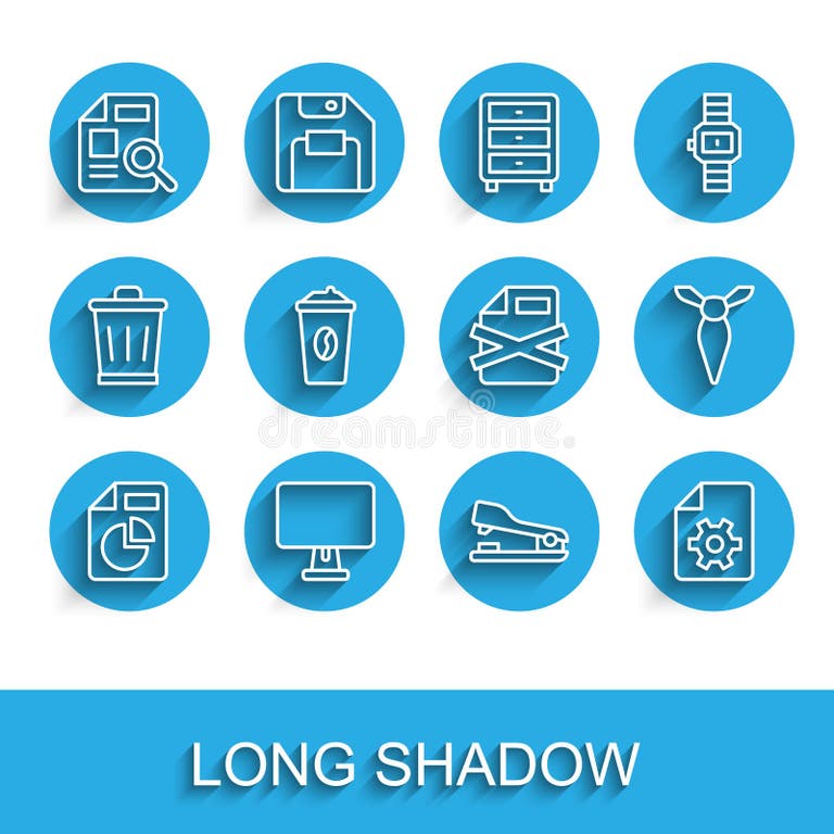 Set Line Document with Graph Chart, Computer Monitor, Stapler, Settings ...
