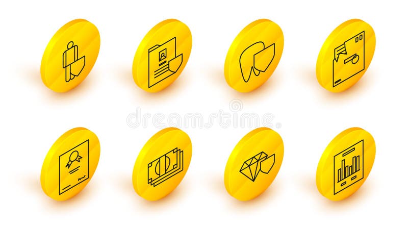 Set Line Document with Graph Chart, Diamond Shield, Stacks Paper Money ... Set Line Document with Graph Chart, Diamond Shield, Stacks Paper Money ...
