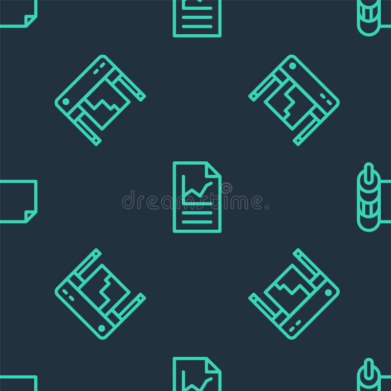 Set Line Document with Graph Chart, Plotter and Roll of Paper on Seamless Pattern. Vector Stock ...